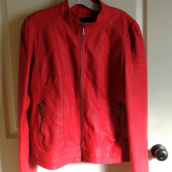 lock and love | Jackets & Coats | Red Faux Leather Jacket | Poshmark